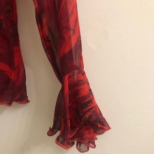 Cache | Tops | Beautiful Red Sheer Silk Blouse With Ruffed Sleeves And ...